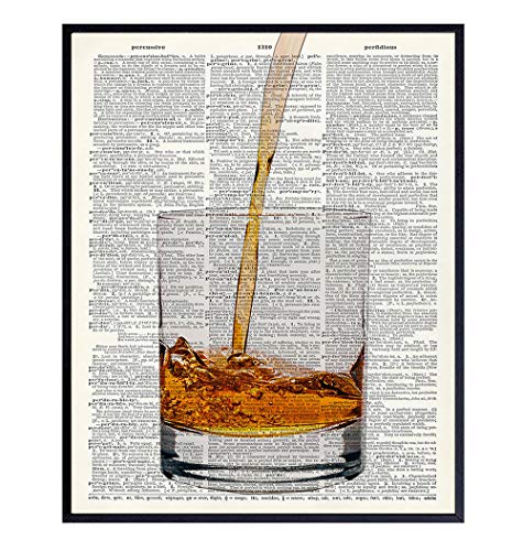 Scotch Whiskey Dictionary Art Print - Vintage Upcycled Wall Art Poster- Chic Rustic Home Decor for Decor for Den, Man Cave, Bar and Kitchen - Makes a Great Gift for Men - 8x10 Photo - Unframed