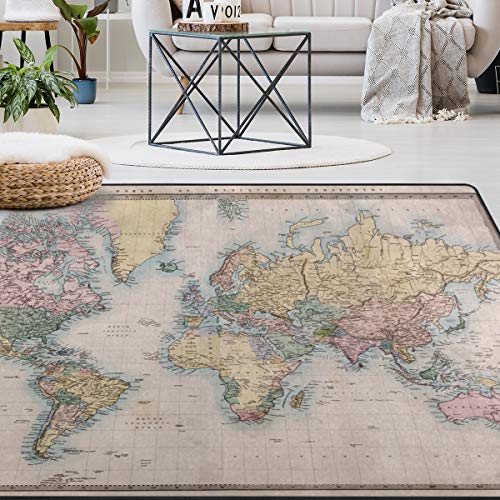 Naanle Vintage World Map Area Rug 5'x7', Educational Polyester Area Rug Mat for Living Dining Dorm Room Bedroom Home Decorative