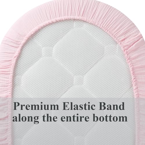 Muslin Bassinet Sheet Compatible with Graco Pack n-Play Dome LX Bassinet(not playard), 2 Pack Cotton Stylish Boho Fitted Bassinet Sheets Super Soft for Baby Grey & Pink