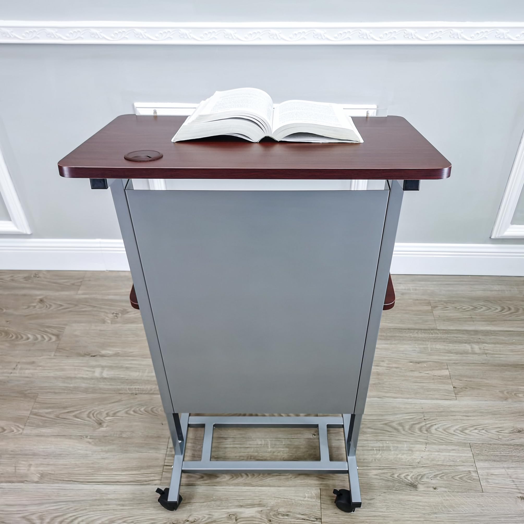 FixtureDisplays® Floor Standing Pulpit Adjustable Height Lectern Podium w/Casters, Heavy Duty Steel Frame, Rolling Podium 18147-NPF