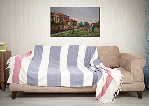 Bersuse 100% Cotton Aspendos XL Throw Blanket Turkish Towel - 60x90 Inches, Dark Blue-Red