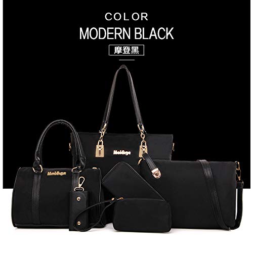 AlwaySky Women Shoulder Bag 6 PCS Top-Handle Handbag Tote Purse Wallet Key Case Set (Black)