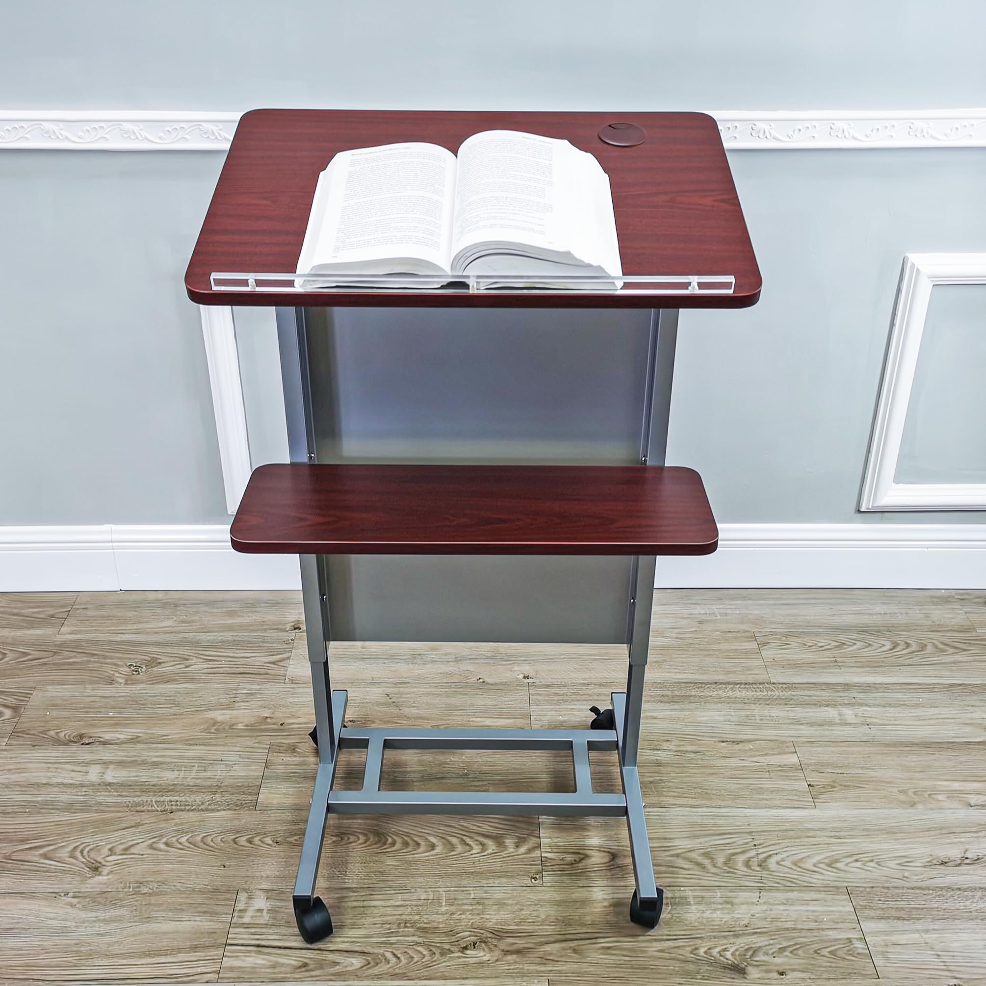 FixtureDisplays® Floor Standing Pulpit Adjustable Height Lectern Podium w/Casters, Heavy Duty Steel Frame, Rolling Podium 18147-NPF