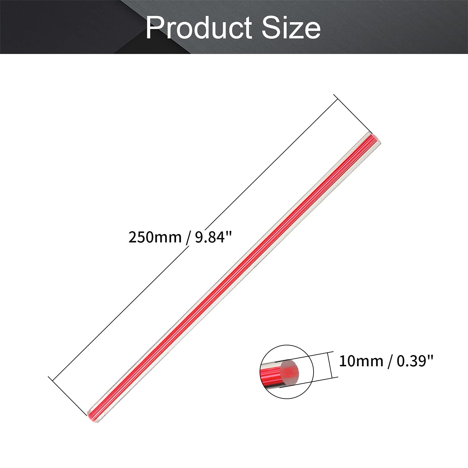 Fielect Red Straight Line Acrylic Round Rod Standard Plexiglas Tolerance Lightweight for DIY 10mm Diameter 250mm Height 2Pcs