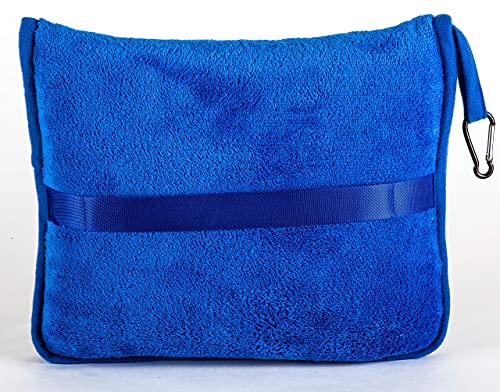 BlueHills Premium Soft Travel Blanket Pillow Airplane Blanket Packed in Soft Bag Pillowcase with Hand Luggage Belt and Backpack Clip, Compact Pack Large Blanket for Any Travel (Royal Blue T003)