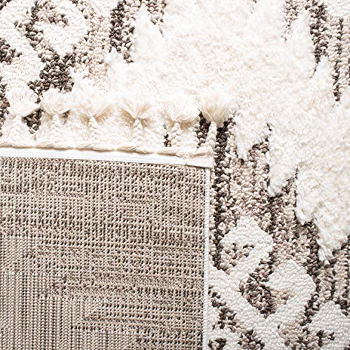 SAFAVIEH Moroccan Tassel Shag Collection 8' x 10' Ivory / Brown MTS652A Boho Non-Shedding Living Room Bedroom Dining Room Entryway Plush 2-inch Thick Area Rug