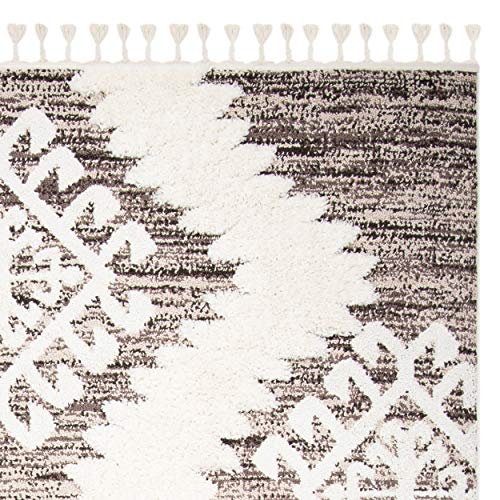 SAFAVIEH Moroccan Tassel Shag Collection 8' x 10' Ivory / Brown MTS652A Boho Non-Shedding Living Room Bedroom Dining Room Entryway Plush 2-inch Thick Area Rug