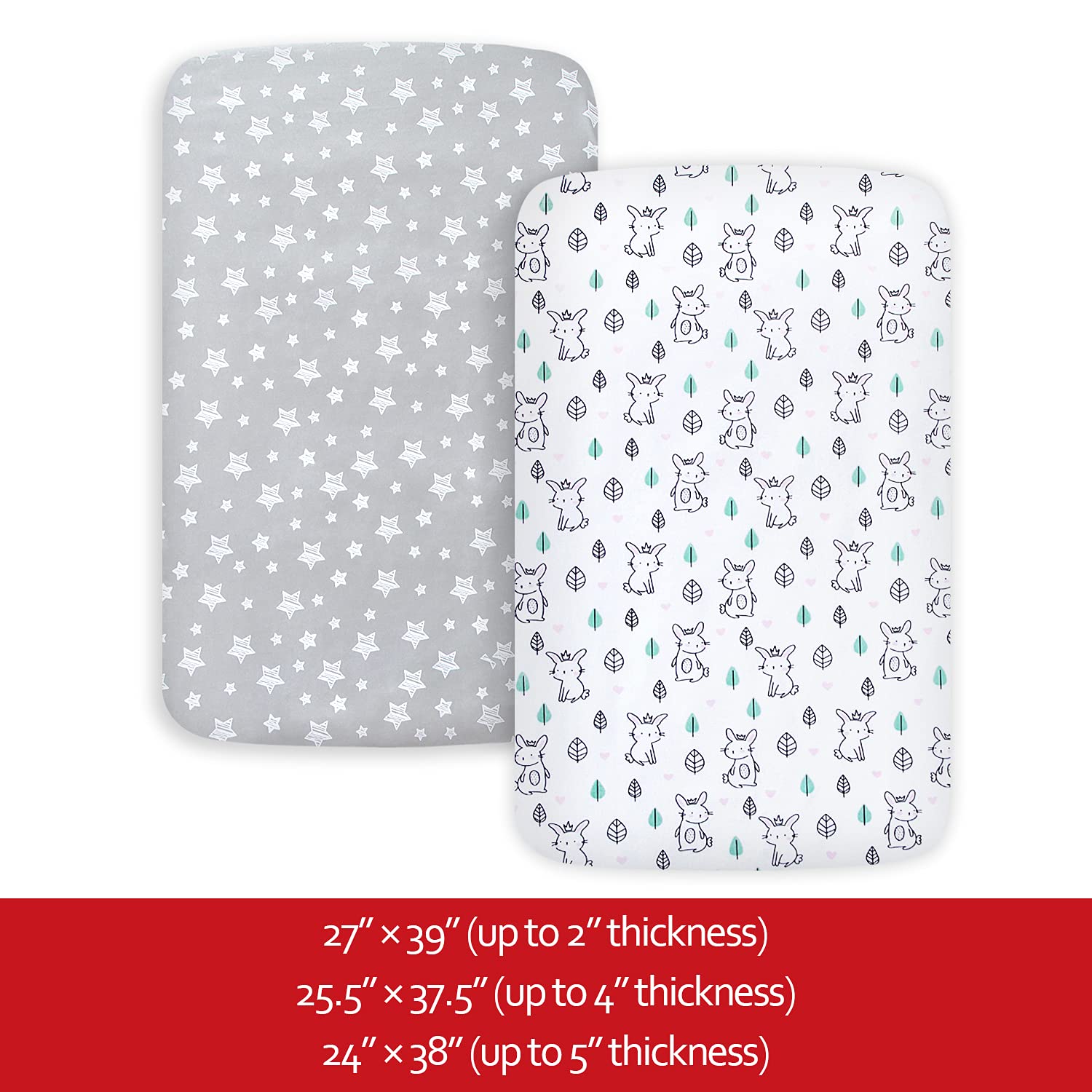 Pack and Play Sheets, 2 Pack Mini Crib Sheets, Stretchy Pack n Play Playard Fitted Sheet and Pack N Play Mattress Pad, Fit Graco Pack 'n Play Travel Dome LX Playard, Waterproof Soft Quilted