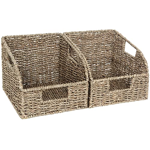 StorageWorks Seagrass Wicker Baskets with Built-in Handles, Hand Woven Baskets for Organizing, 2-Pack
