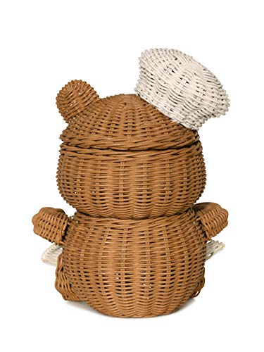 G6 COLLECTION Bear Rattan Storage Basket With Lid Decorative Bin Home Decor Hand Woven Shelf Organizer Cute Handmade Handcrafted Gift Art Decoration Artwork Wicker Bear (Chef Bear)