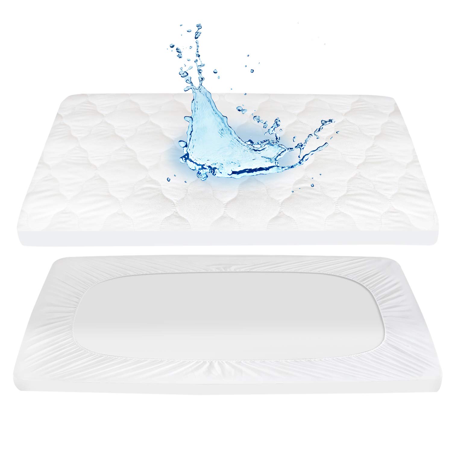Pack and Play Sheets, 2 Pack Mini Crib Sheets, Stretchy Pack n Play Playard Fitted Sheet and Pack N Play Mattress Pad, Fit Graco Pack 'n Play Travel Dome LX Playard, Waterproof Soft Quilted