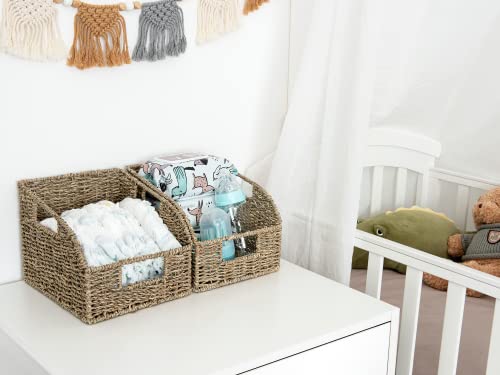 StorageWorks Seagrass Wicker Baskets with Built-in Handles, Hand Woven Baskets for Organizing, 2-Pack