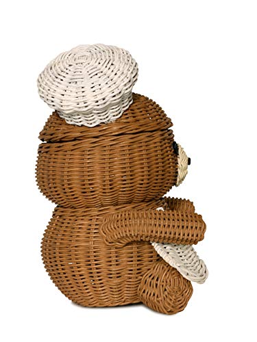 G6 COLLECTION Bear Rattan Storage Basket With Lid Decorative Bin Home Decor Hand Woven Shelf Organizer Cute Handmade Handcrafted Gift Art Decoration Artwork Wicker Bear (Chef Bear)
