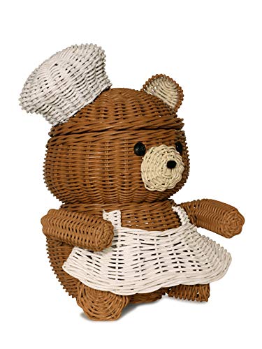 G6 COLLECTION Bear Rattan Storage Basket With Lid Decorative Bin Home Decor Hand Woven Shelf Organizer Cute Handmade Handcrafted Gift Art Decoration Artwork Wicker Bear (Chef Bear)