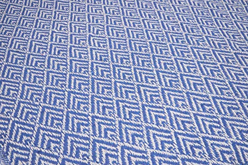 Cotton Chevron Decorative Blue Throw Blanket | Decorative Lightweight Sapphire Beige Geometric Pattered Textured Blankets with Fringe | 65x50 Inch | Sofa Couch Bed Chair Living Room Decor Picnic Beach
