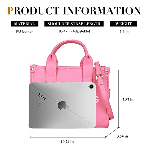 JQAliMOVV Tote Bag for Women, Trendy Leather Tote Bag Small Personalized Top Handle Crossbody Handbags for Work Travel (Rose Red)