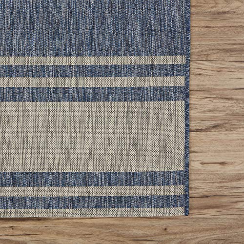 LR Home Captiva Nautical Helm Indoor/Outdoor Area Rug, 5' x 7', Navy/Gray