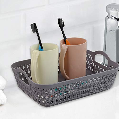 Kekow Small Plastic Storage Basket Tray with Handle, 6-Pack, Gray
