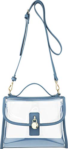 B BRENTANO Clear Top Handle Satchel Crossbody Bag with Removable Wristlet Pouch (Stadium Policy-Compliant Bag) (Blue)