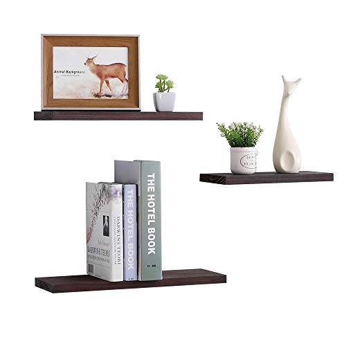 PENGKE Wall Mounted Floating Shelves Ledge 16 Inch Long,Picture Shelving Ledge for Home Decor,Brown Set of 3