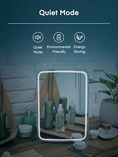 FOHERE Skincare Mini Fridge for Bedroom 10 Liter/11 Can, Portable Mini Fridge for Food, Beverage, Cosmetics, Snacks, Cooler and Warmer Function, AC/DC Small Refrigerator with Mirror, White