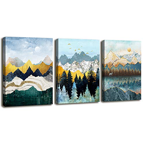 Abstract Geometric Mountain Watercolor Painting Wall Decoration for Bedroom 3 Piece 12" X 16" Abstract Canvas Wall Art for Living Room Modern Canvas Prints Kitchen Bathroom Wall Decor Office Home Decoration
