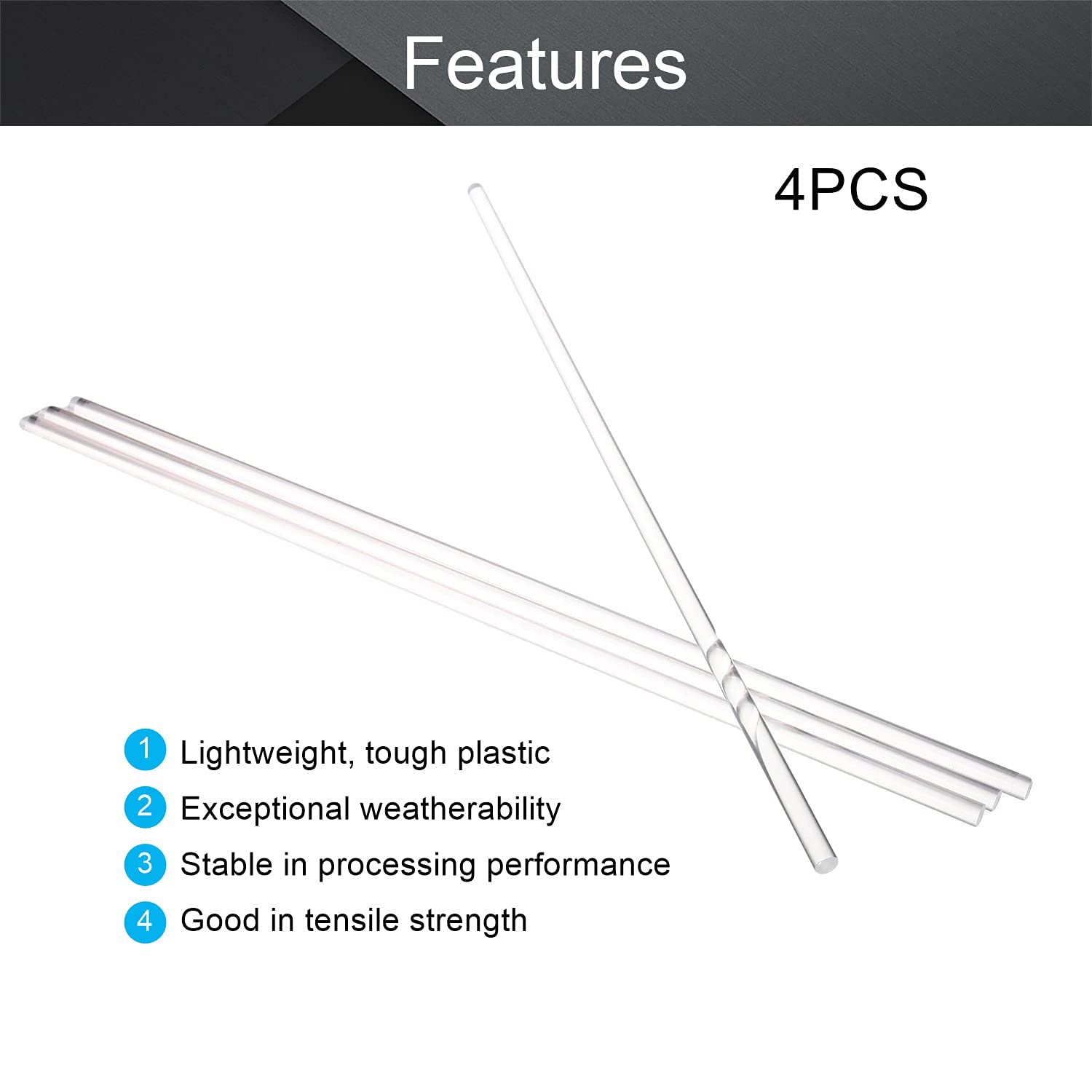 Fielect 4Pcs Clear Acrylic Round Rod 5mm Clear Acrylic Rod Standard Plexiglas PMMA Bar Tolerance for DIY, 250mm Height