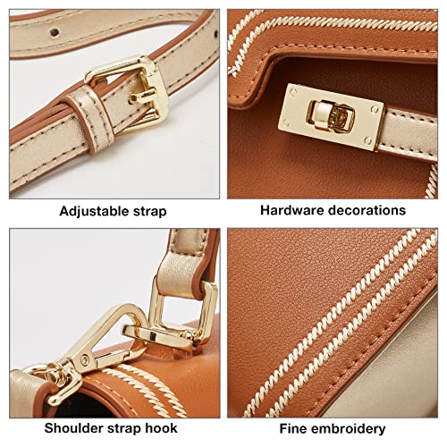 Leather Crossbody Handbags for Women, Cowhide Ladies Top Handle Bags with Adjustable Shoulder Strap (Brown)