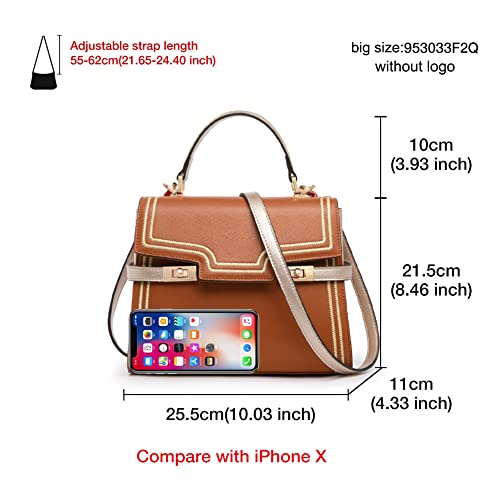 Leather Crossbody Handbags for Women, Cowhide Ladies Top Handle Bags with Adjustable Shoulder Strap (Brown)