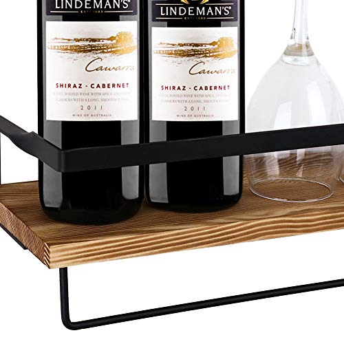 Normei Wood Floating Shelves Floating Shelves Wall Mounted Rustic Wood Shelves with Towel Holder for Bathroom, Kitchen, Set of 2 (Carbonized Black)