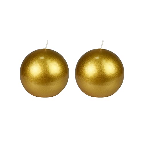 Zest Candle 2-Piece Ball Candles, 4-Inch, Metallic Gold