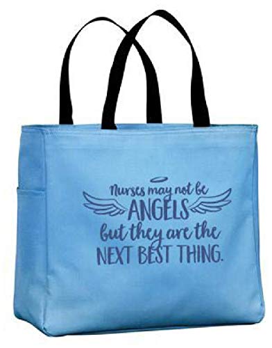 Tote Bag Blue Printed Nurses May Not Be Angels Canvas Feel Cutieful