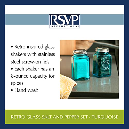RSVP International Retro Glass Salt & Pepper Shaker | Stainless Steel Lids |, 8 oz, Turquoise