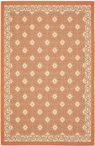 SAFAVIEH Courtyard Collection 4' x 5'7" Terracotta / Cream CY7810 Indoor/ Outdoor Waterproof Easy-Cleaning Patio Backyard Mudroom Accent-Rug