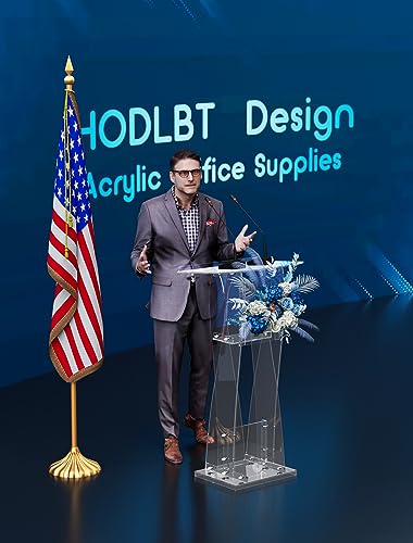 HODLBIT Upgraded Acrylic Podium Stand, Pulpits for Churches, 47.5inch Modern Lecterns & Podiums with Storage Shelf for Classroom, Weddings, Professional Presentation Podiums, Easy Assembly