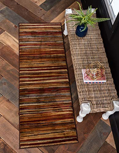 Unique Loom Barista Collection Modern, Abstract, Stripes, Urban, Rustic, Warm Colors Area Rug, 2' 2 x 6' 0 Runner, Multi/Beige