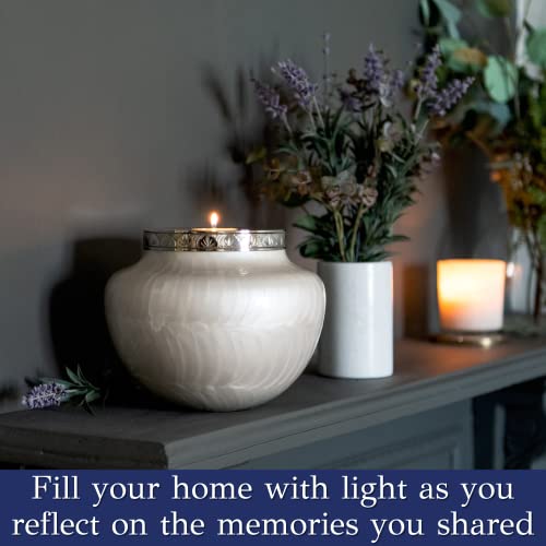 FOVERE – Decorative Urns for Ashes Adult Male and Female – Large White Ash Urn to Display at Home – 100% Handcrafted Cremation Urn for Human Ashes