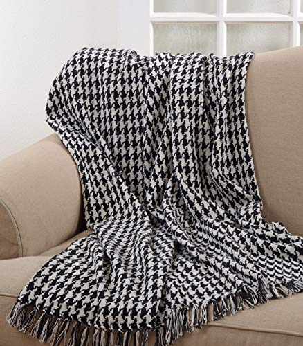 SARO LIFESTYLE Sevan Collection Houndstooth Design Cotton Throw, Black