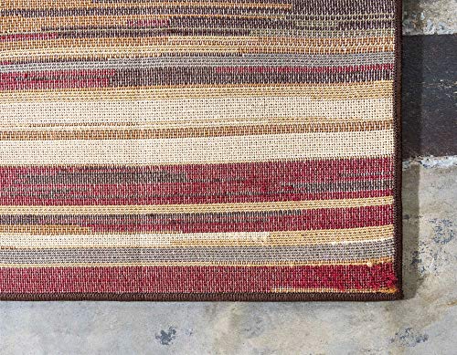 Unique Loom Barista Collection Modern, Abstract, Stripes, Urban, Rustic, Warm Colors Area Rug, 2' 2 x 6' 0 Runner, Multi/Beige