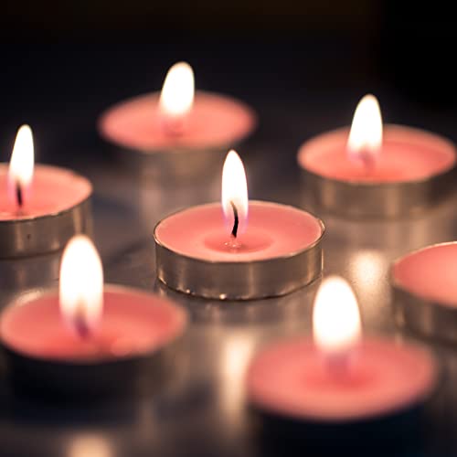 LANKER 50 Pack Mini Tea Lights Candles - Unscented - Smokeless - 2 Hour Burn Time - Decoration for Wedding, Party, Dating and Festival Celebration (Pink)