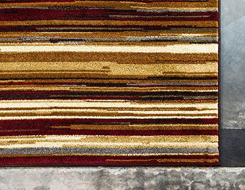Unique Loom Barista Collection Modern, Abstract, Stripes, Urban, Rustic, Warm Colors Area Rug, 2' 2 x 6' 0 Runner, Multi/Beige