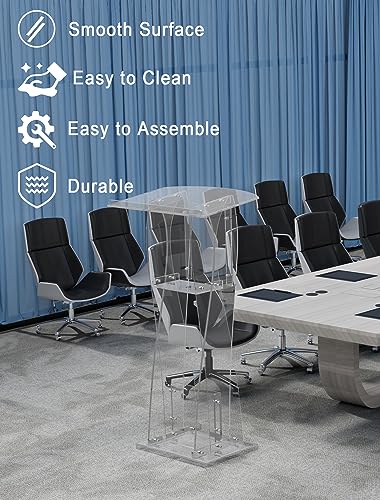 HODLBIT Upgraded Acrylic Podium Stand, Pulpits for Churches, 47.5inch Modern Lecterns & Podiums with Storage Shelf for Classroom, Weddings, Professional Presentation Podiums, Easy Assembly