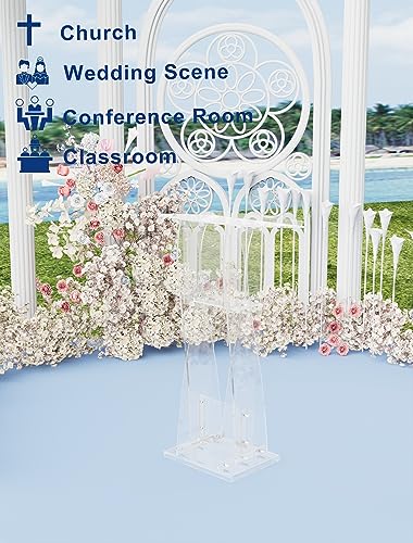 HODLBIT Upgraded Acrylic Podium Stand, Pulpits for Churches, 47.5inch Modern Lecterns & Podiums with Storage Shelf for Classroom, Weddings, Professional Presentation Podiums, Easy Assembly