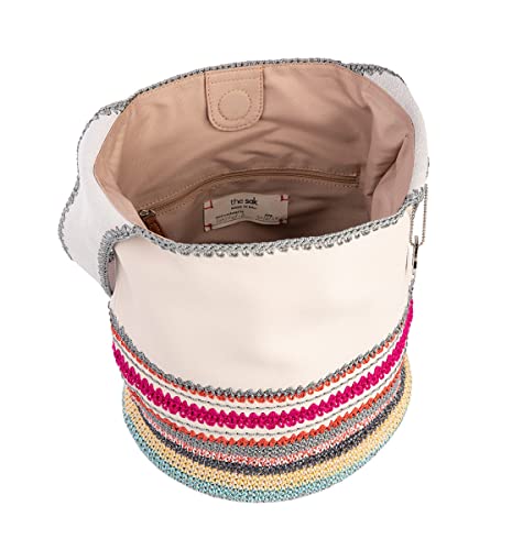 The Sak Back To Bali 120 Hobo Bag in Leather & Hand-Crochet, Large Shoulder Purse, Stone Seminyak