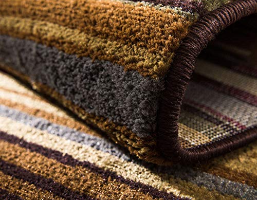 Unique Loom Barista Collection Modern, Abstract, Stripes, Urban, Rustic, Warm Colors Area Rug, 2' 2 x 6' 0 Runner, Multi/Beige