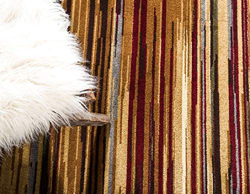 Unique Loom Barista Collection Modern, Abstract, Stripes, Urban, Rustic, Warm Colors Area Rug, 2' 2 x 6' 0 Runner, Multi/Beige