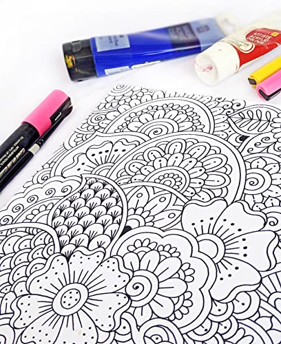 Henna Doodle Coloring Canvas For Adults, Stretched primed canvas to color
