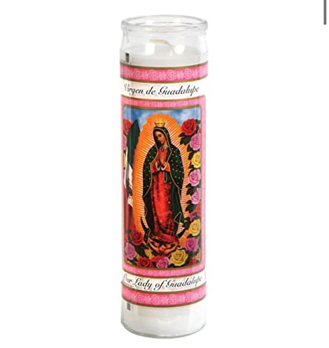 Our Lady of Guadalupe Glass Prayer Candles, 8", Devotional Candles