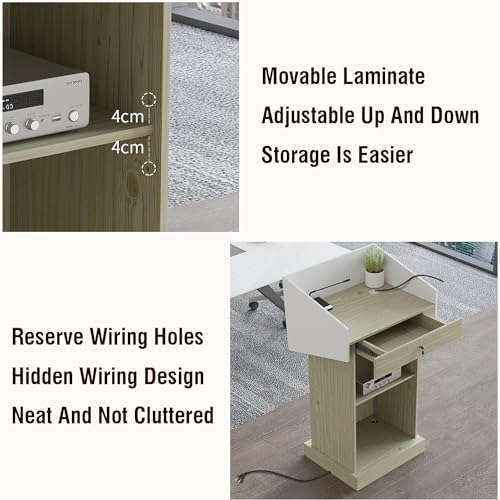 Wooden Podium Floor-Standing Pulpits with Storage Shelves and Drawers Lecterns Large Presentation Stand Speaking Lectern