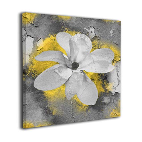 Yanghl Flower Canvas Wall Art Prints Yellow Gray Modern Abstract Floral Modern Decorative Artwork for Wall Decor and Home Decor Framed Ready to Hang 12"x12"